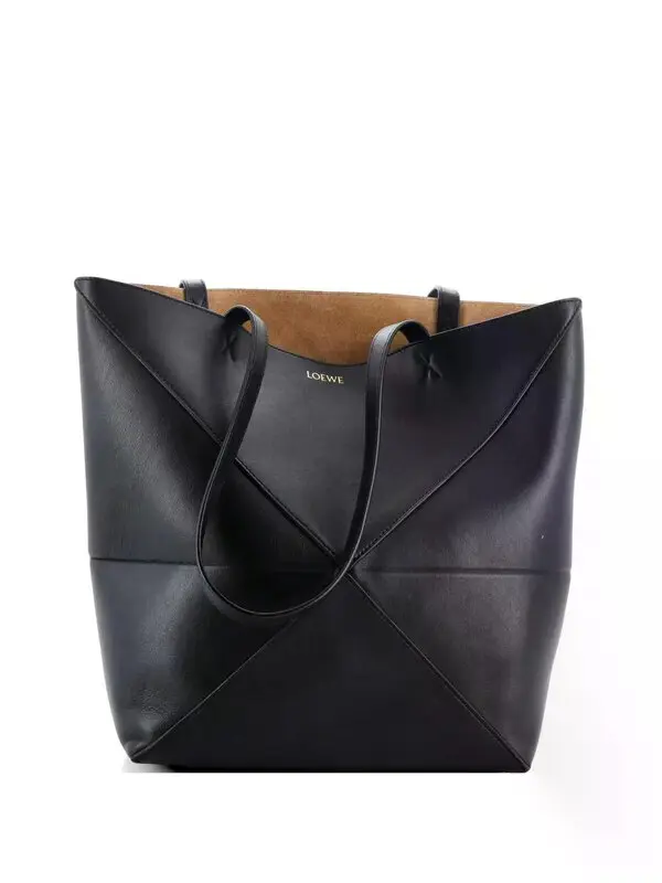 Loewe Puzzle Fold Leather Medium Tote Bag - Black