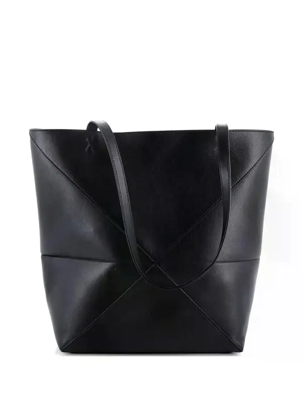 Loewe Puzzle Fold Leather Medium Tote Bag - Black
