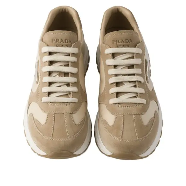 Prada Prax Suede And Re-nylon Sneakers - Desert/ivory