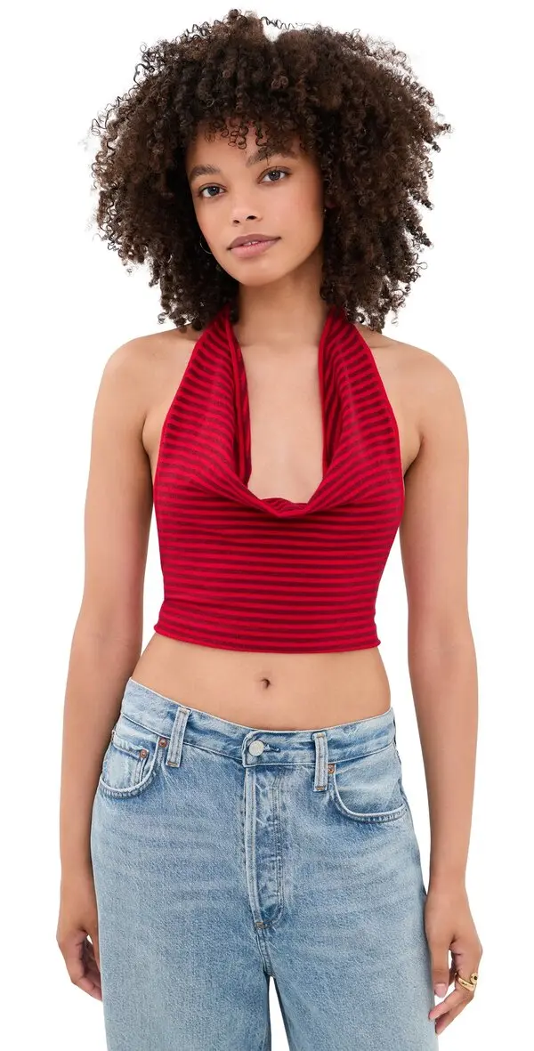 Frankies Bikinis Briar Cloud Knit Halter Top - Spring Stripe