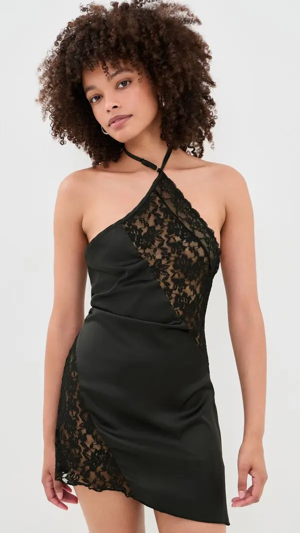 Lioness Amore Mini Dress With Lace Panels - Noir