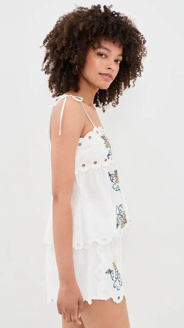 Moon River Scallop Floral Embroidered Top