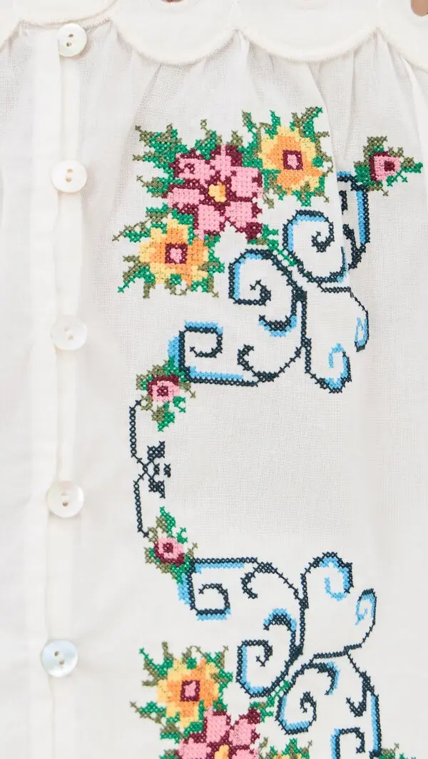 Moon River Scallop Floral Embroidered Top