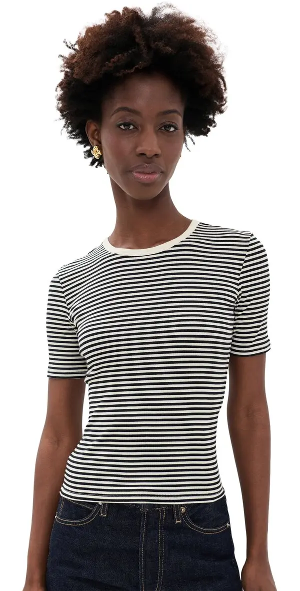 FRAME The Fine Rib Crew Tee - Cream Multi