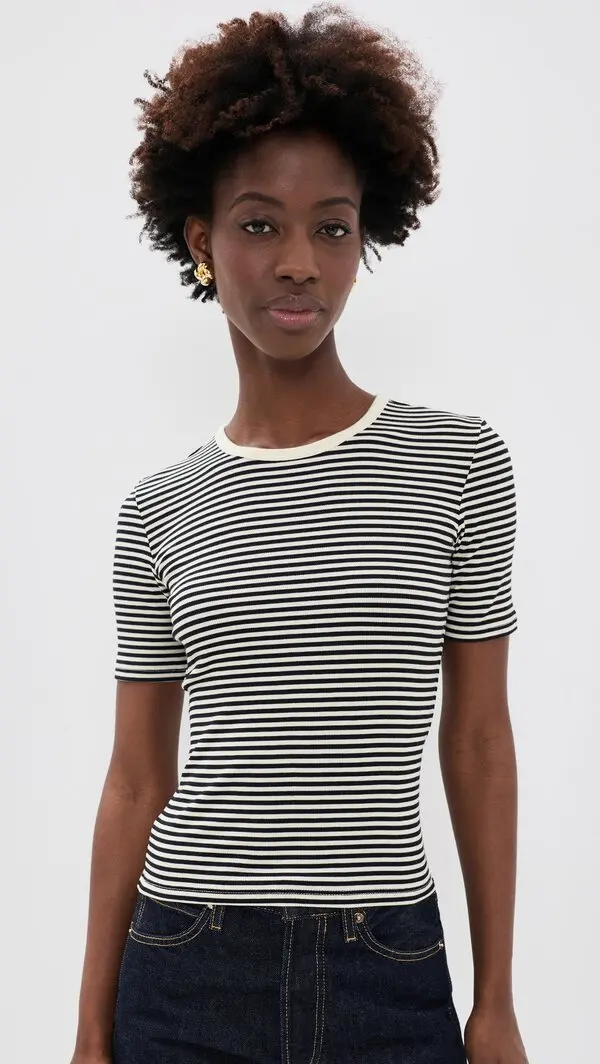 FRAME Fine Rib Crew Tee With Stripes