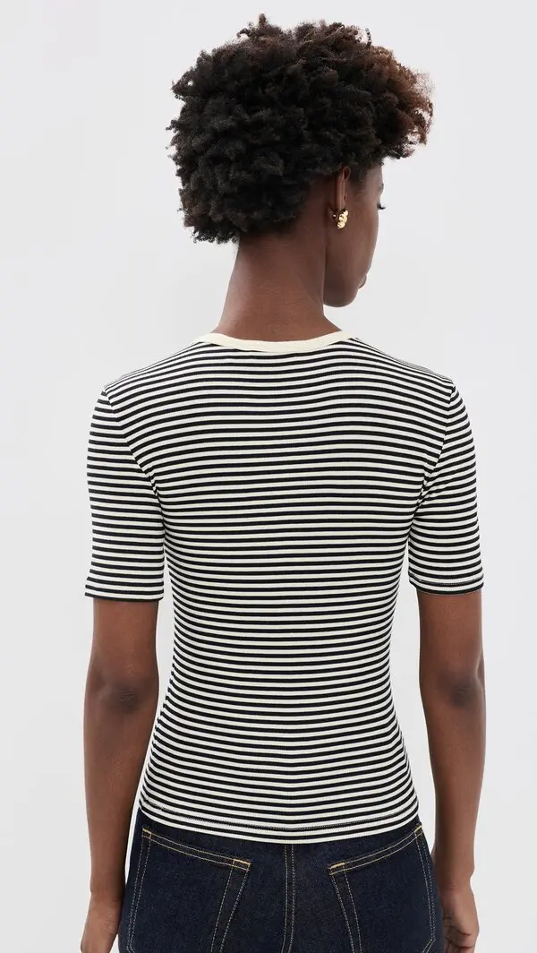 FRAME Fine Rib Crew Tee With Stripes