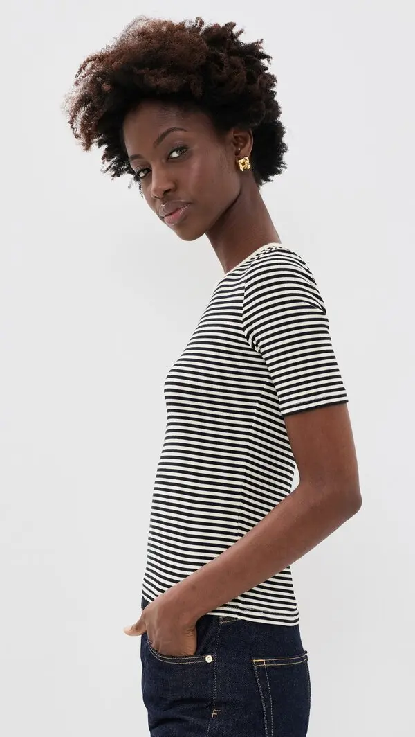 FRAME Fine Rib Crew Tee With Stripes