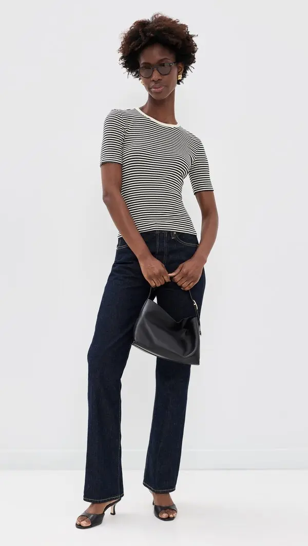 FRAME Fine Rib Crew Tee With Stripes