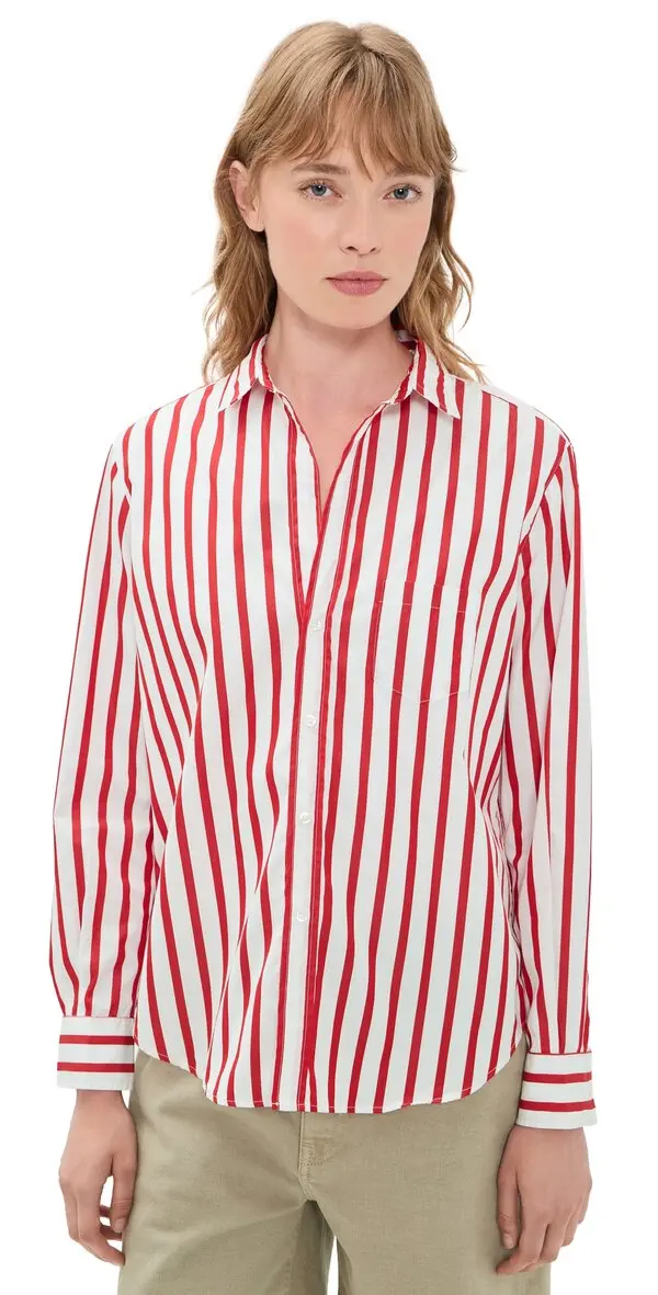 Frank & Eileen Relaxed Button-up Shirt - White Red Stripe