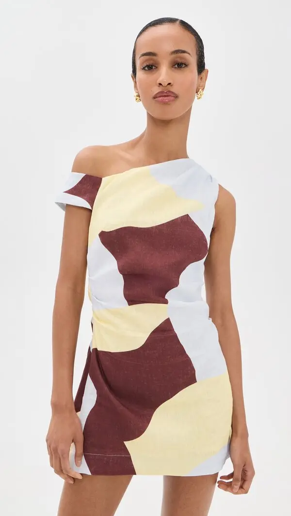 VRG GRL Milly Linen Mini Dress With Hooded Neck And Abstract