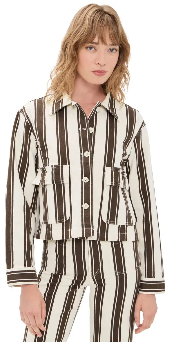 Madewell Fem Jacket - Ivory & Brown Stripe