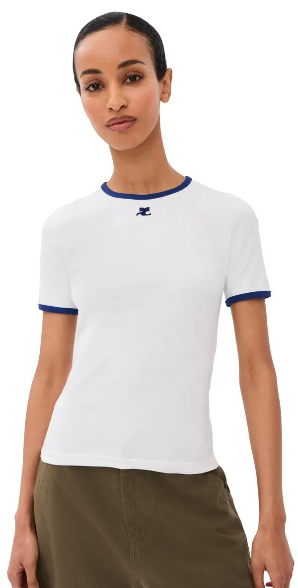 COURREGES Signature Contrast T-shirt - Heritage Wht/mineral Blue