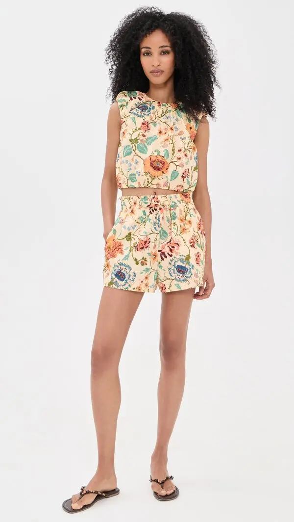 Ulla Johnson Marnie Cotton Floral Print Shorts - Abalone