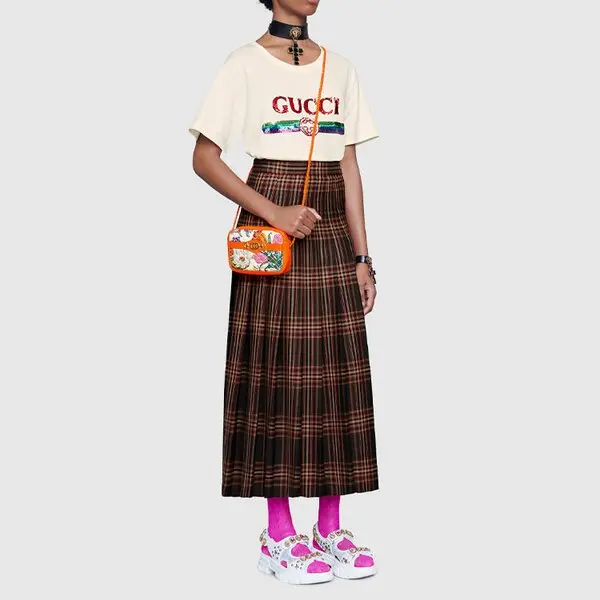 Gucci Sequined Letter Logo Oversized Short-sleeved Top - White