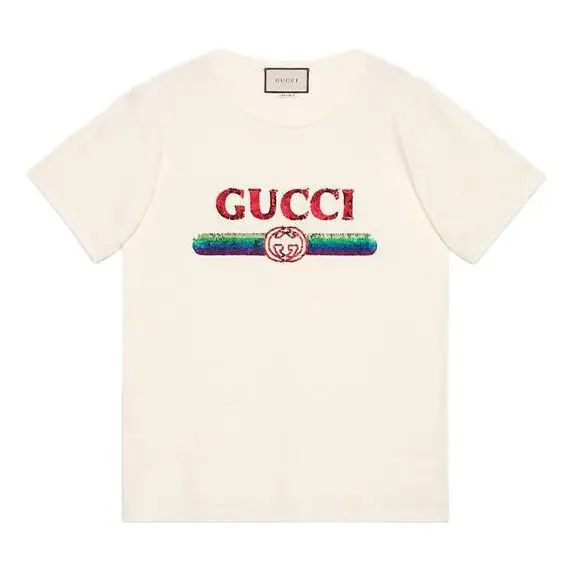 Gucci Sequined Letter Logo Oversized Short-sleeved Top - White