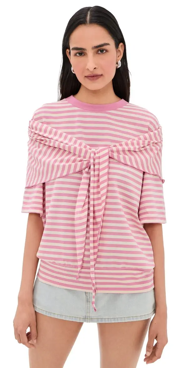Lioness Olsen Short Sleeve Top - Pink Cream Stripe