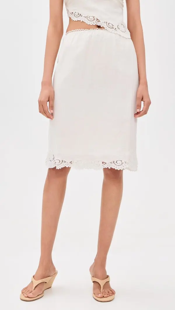 Posse Darya Lace Trim Linen Blend Skirt