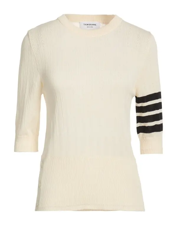 Thom Browne Two-tone Crewneck Sweater With 3/4 Sleeves - White