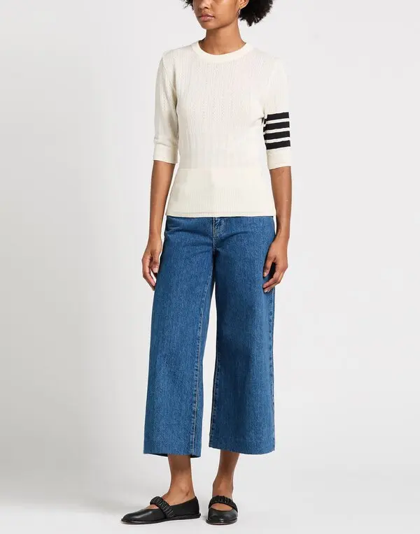 Thom Browne Two-tone Crewneck Sweater With 3/4 Sleeves - White