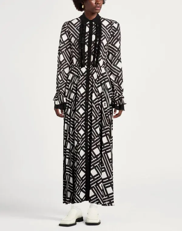 CRISTINAEFFE Geometric Print Georgette Maxi Shirt Dress