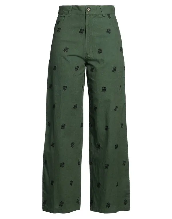 ARIZONA LOVE Wide Leg Embroidered Cotton Blend Pants - Green