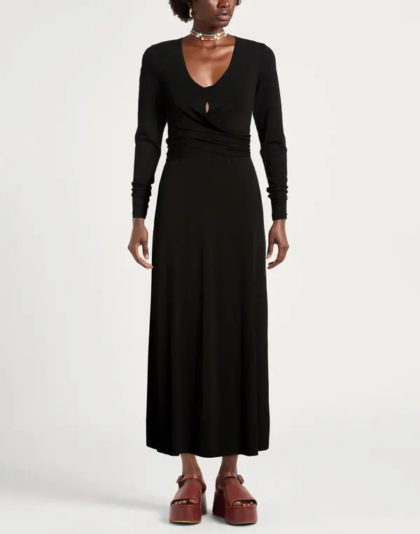 OTTOD'AME Maxi Dress With V-neck And Long Sleeves