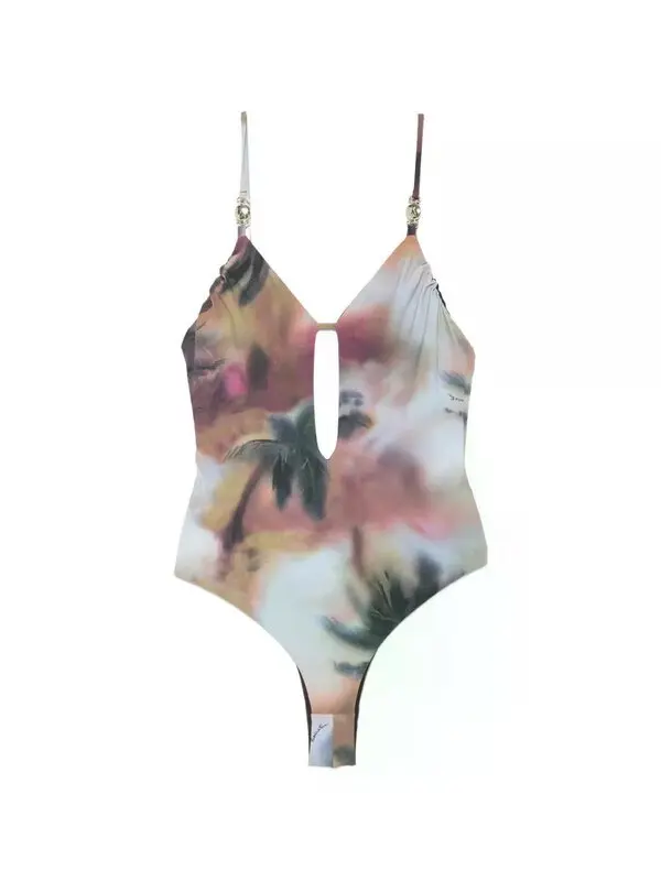 Patrizia Pepe Tropical Print Cut-out Swimsuit - Brown