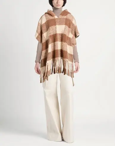 ODÌ ODÌ Checked Wool Blend Poncho With Fringe