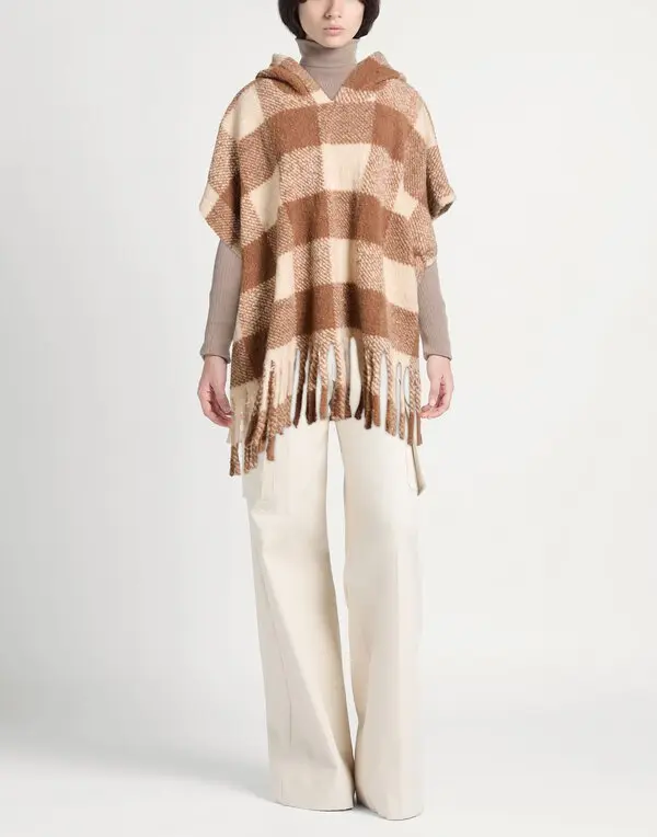 ODÌ ODÌ Checked Wool Blend Poncho With Fringe