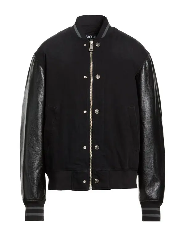 Versace Denim Bomber Jacket With Faux Leather Sleeves