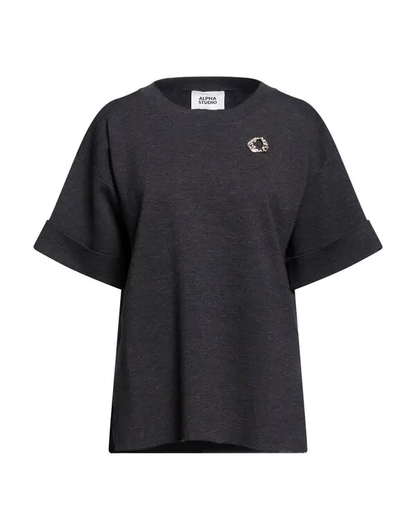 Alpha Studio Merino Wool Mélange Crewneck Sweater With Brooch Detail