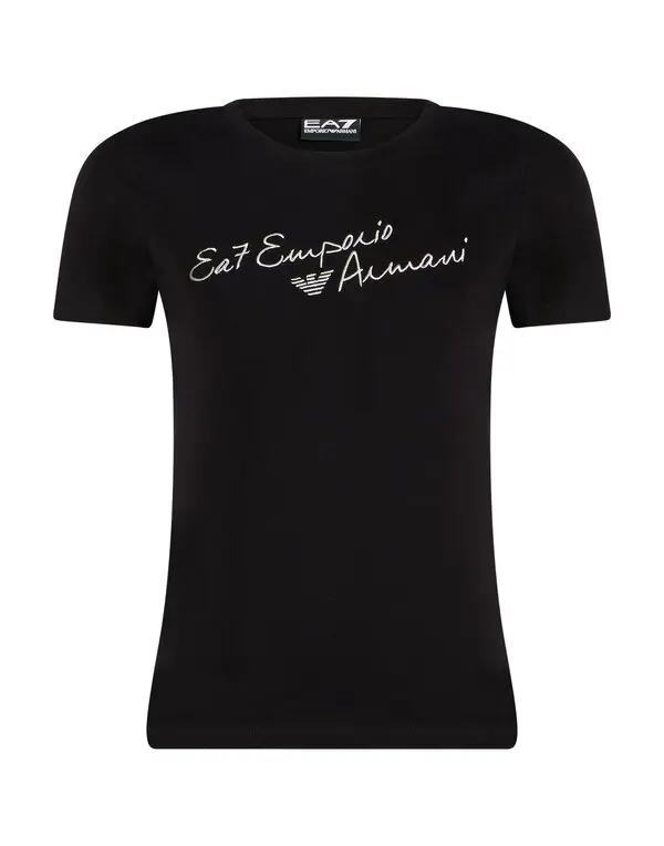 EA7 Cotton Elastane T-shirt With Embroidered Logo - Black