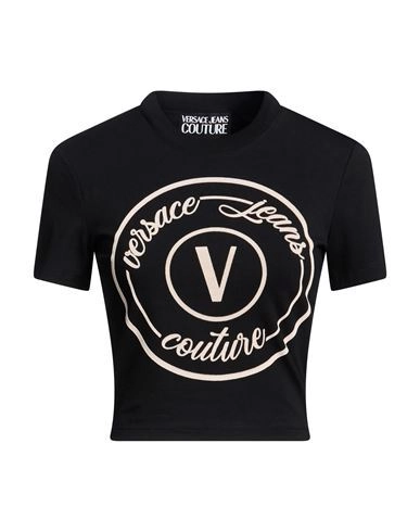 Versace Cropped Cotton T-shirt With Logo Print - Black