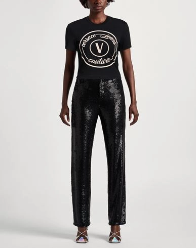 Versace Cropped Cotton T-shirt With Logo Print - Black