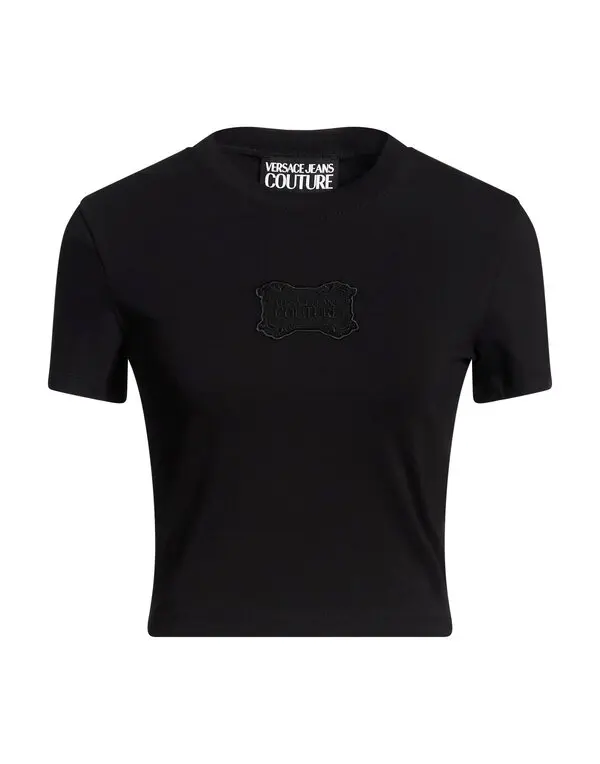 Versace Cropped Cotton T-shirt With Appliqués - Black
