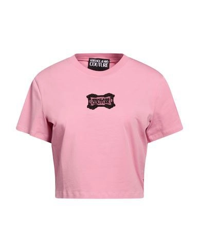 Versace Cropped Cotton T-shirt With Appliqués - Pink
