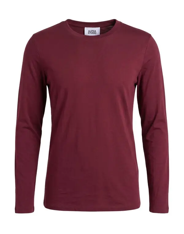 Alpha Studio Long Sleeve Crewneck Viscose And Elastane T-shirt - Garnet
