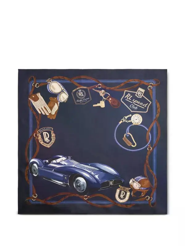 Ralph Lauren Purple Label Automobile-print Silk Scarf - Blue