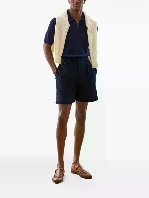 Ralph Lauren Purple Label Herringbone Pleated Shorts - Blue