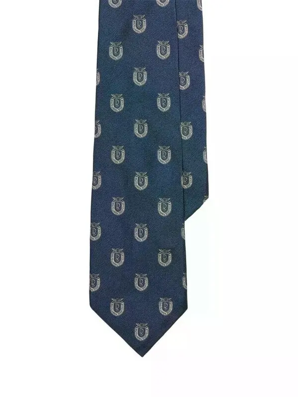 Ralph Lauren Purple Label Silk Jacquard Crest Motif Tie - Blue