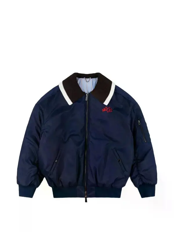 CHARLES JEFFREY Logo Embroidered Bomber Jacket - Blue