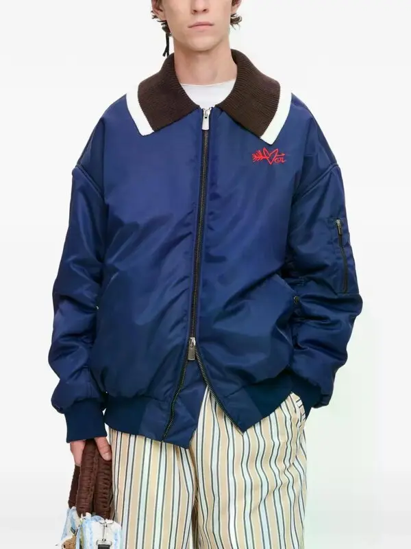 CHARLES JEFFREY Logo Embroidered Bomber Jacket - Blue