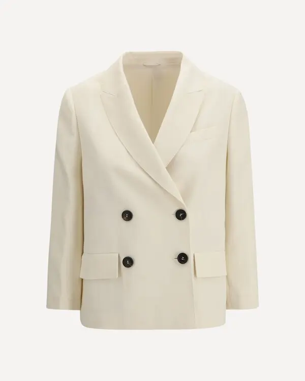 Brunello Cucinelli Fluid Twill Jacket In Viscose And Linen With Monile - Cream
