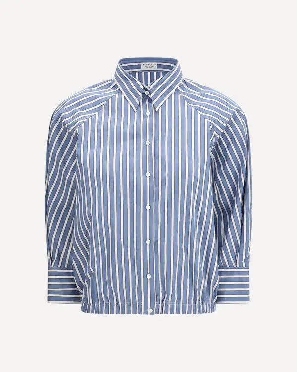 Brunello Cucinelli Striped Shirt With Balloon Raglan Sleeves