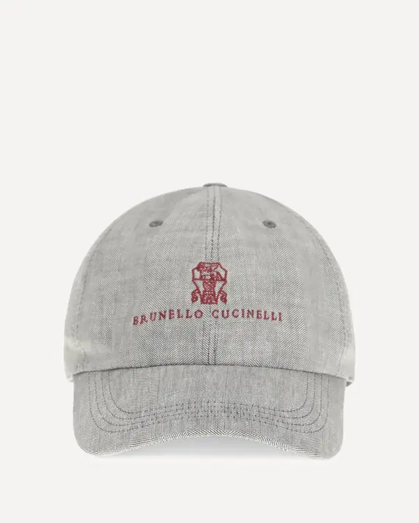 Brunello Cucinelli Baseball Cap In Linen And Virgin Wool Ale - Grey