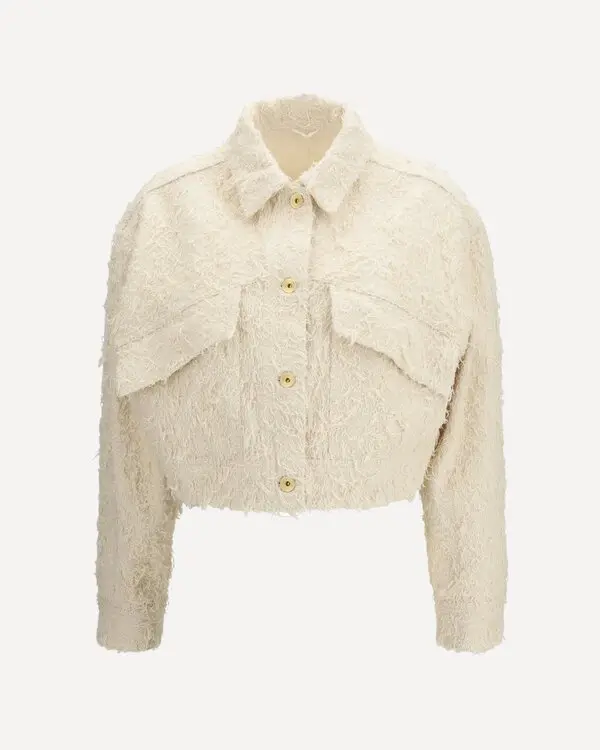 Brunello Cucinelli Fuzzy Dyed Denim Outerwear Jacket With Monili - Cream
