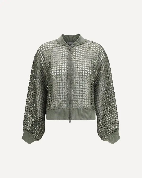 Brunello Cucinelli Silk And Linen Embroidered Net Cardigan