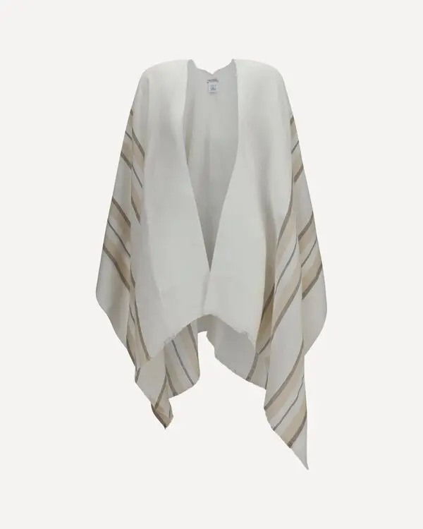 Brunello Cucinelli Open Poncho In Linen, Cashmere And Silk Blend - Beige