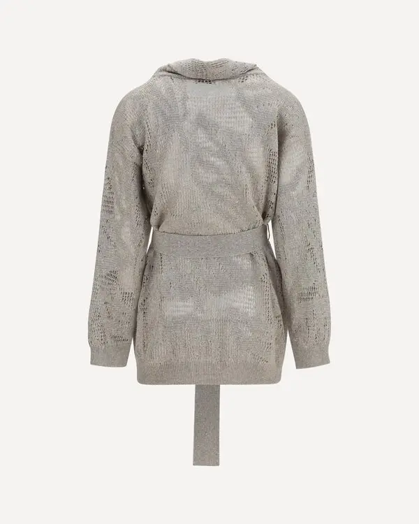 Brunello Cucinelli Cotton And Linen Open-front Cardigan With Sequins