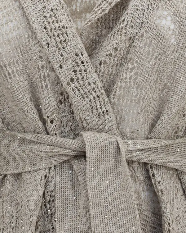 Brunello Cucinelli Cotton And Linen Open-front Cardigan With Sequins
